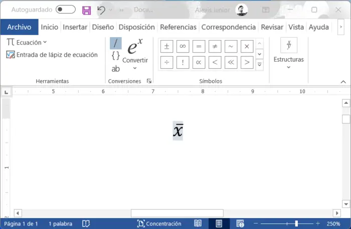 👉 Cómo Escribir el Símbolo de x-barra en Word